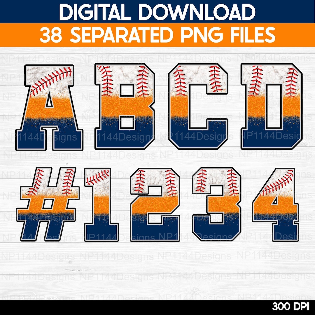 Baseball Navy Blue and Orange Alphabet Bundle PNG, Sublimation Letters ...