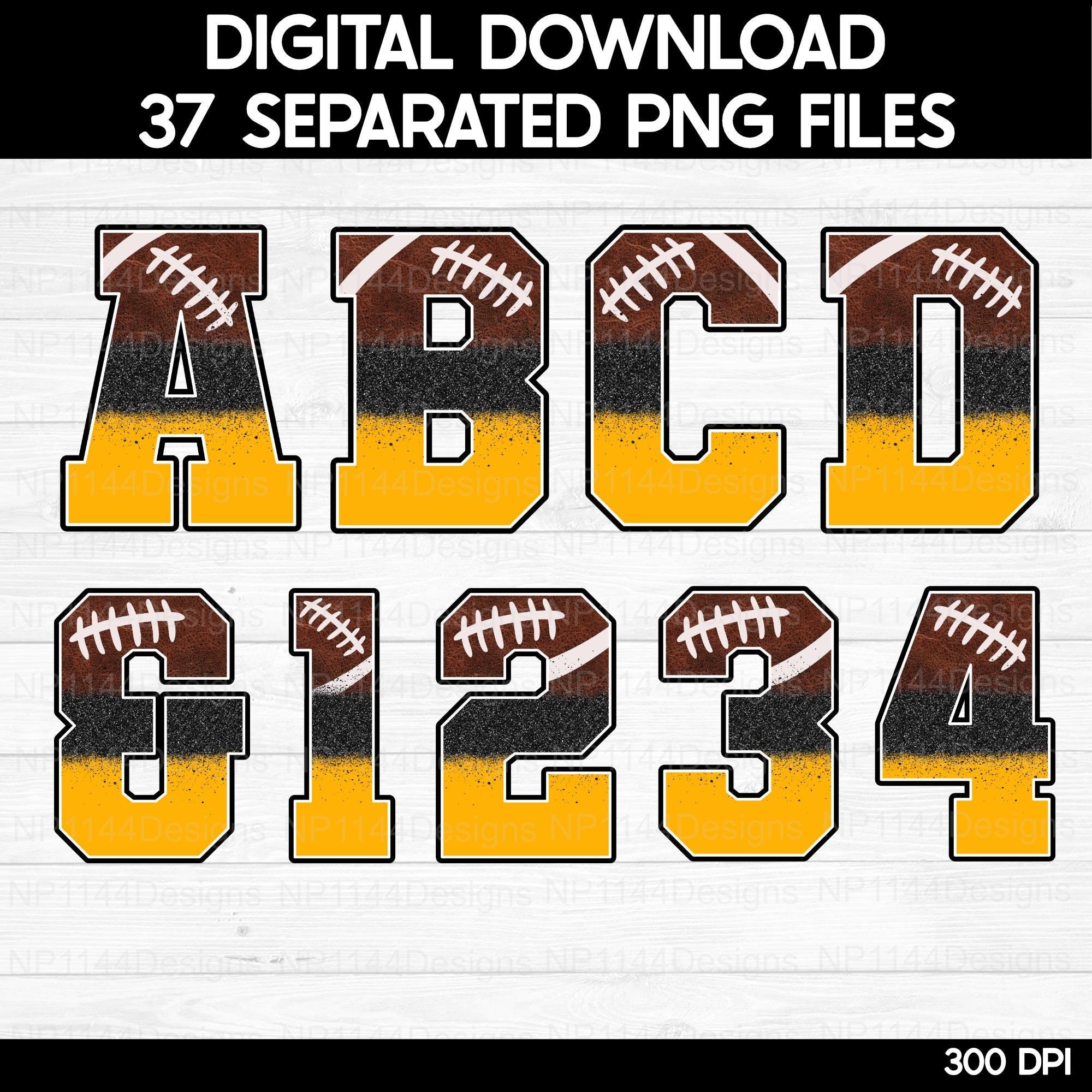 Football Alphabet PNG Bundle: Black & Yellow, Varsity Letters and ...