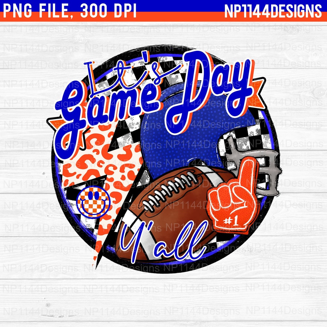 Blue & Orange Game Day PNG: Retro Football Design (digital Download) - Etsy