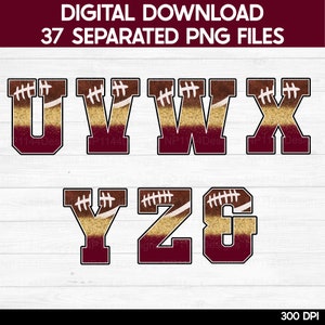 Football Maroon and Gold Alphabet Bundle PNG, Sublimation Elements ...
