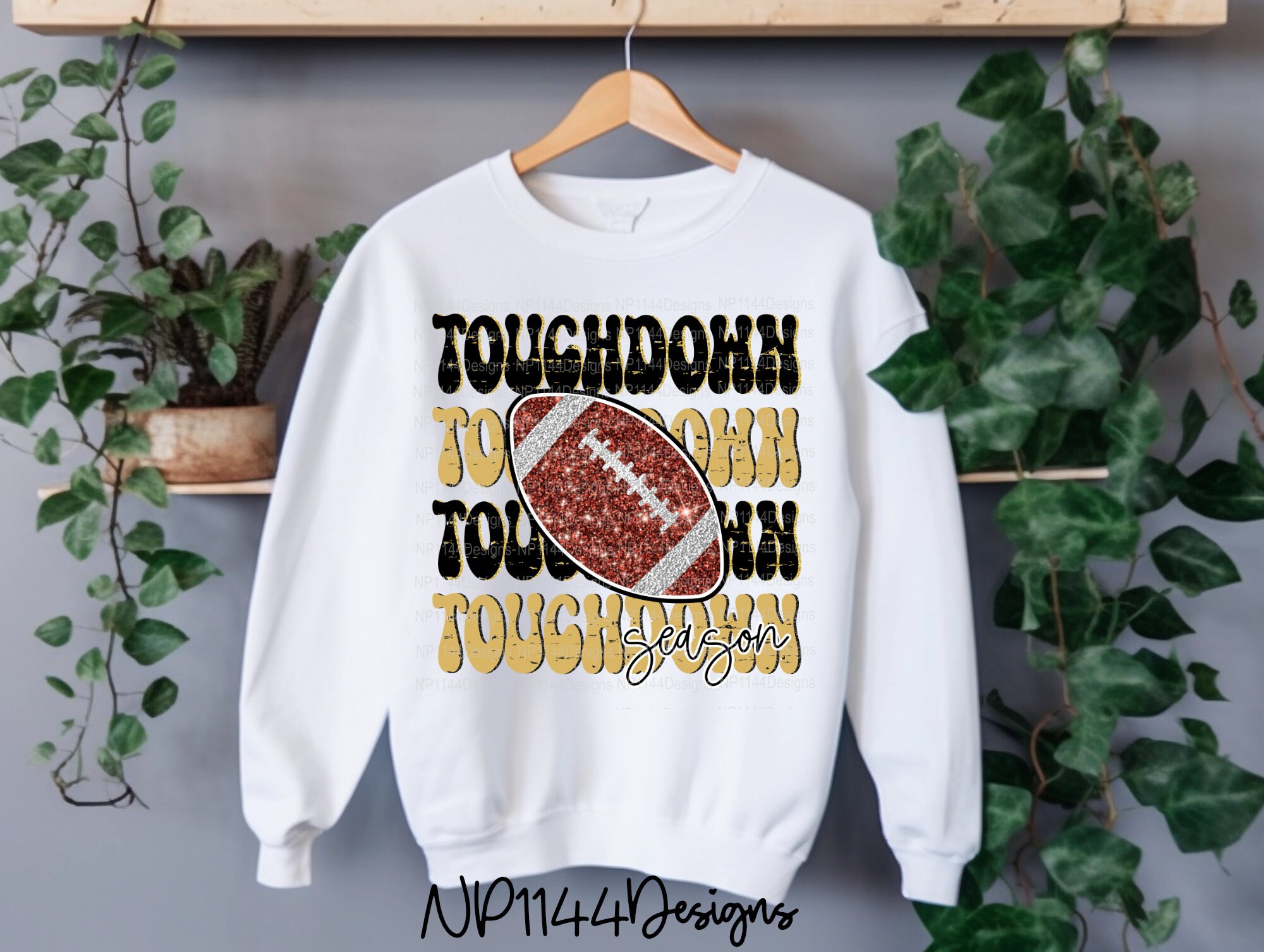 Touchdown Season PNG: Black and Gold Team Spirit, Glitter Football ...
