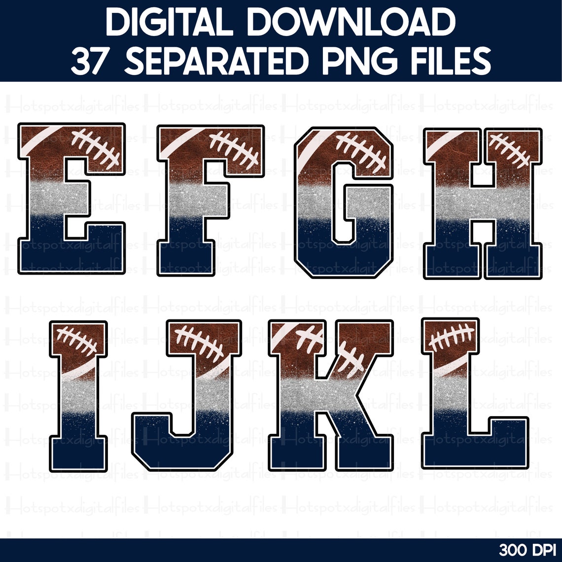 Football Alphabet PNG Bundle: Navy Blue Team Spirit, Varsity Letters ...