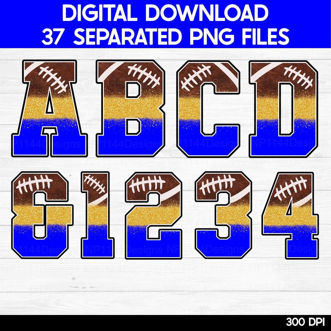 Football Alphabet PNG Bundle: Royal Blue & Gold, Varsity Letters and ...
