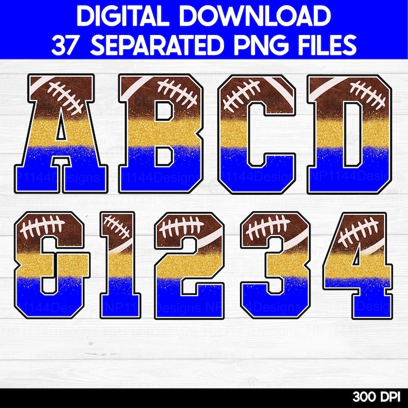 Football Alphabet PNG Bundle: Royal Blue & Gold, Varsity Letters and ...