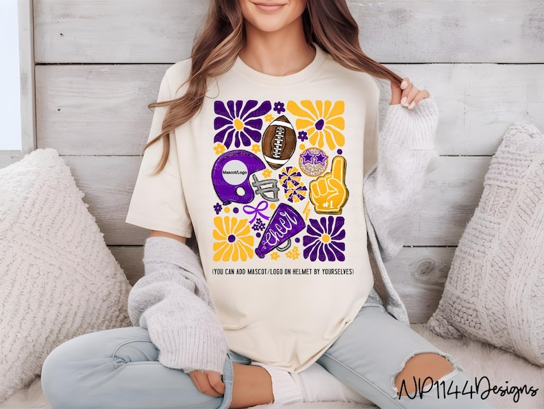 Boho Football PNG: Purple & Gold Team Spirit, Floral Football Design ...