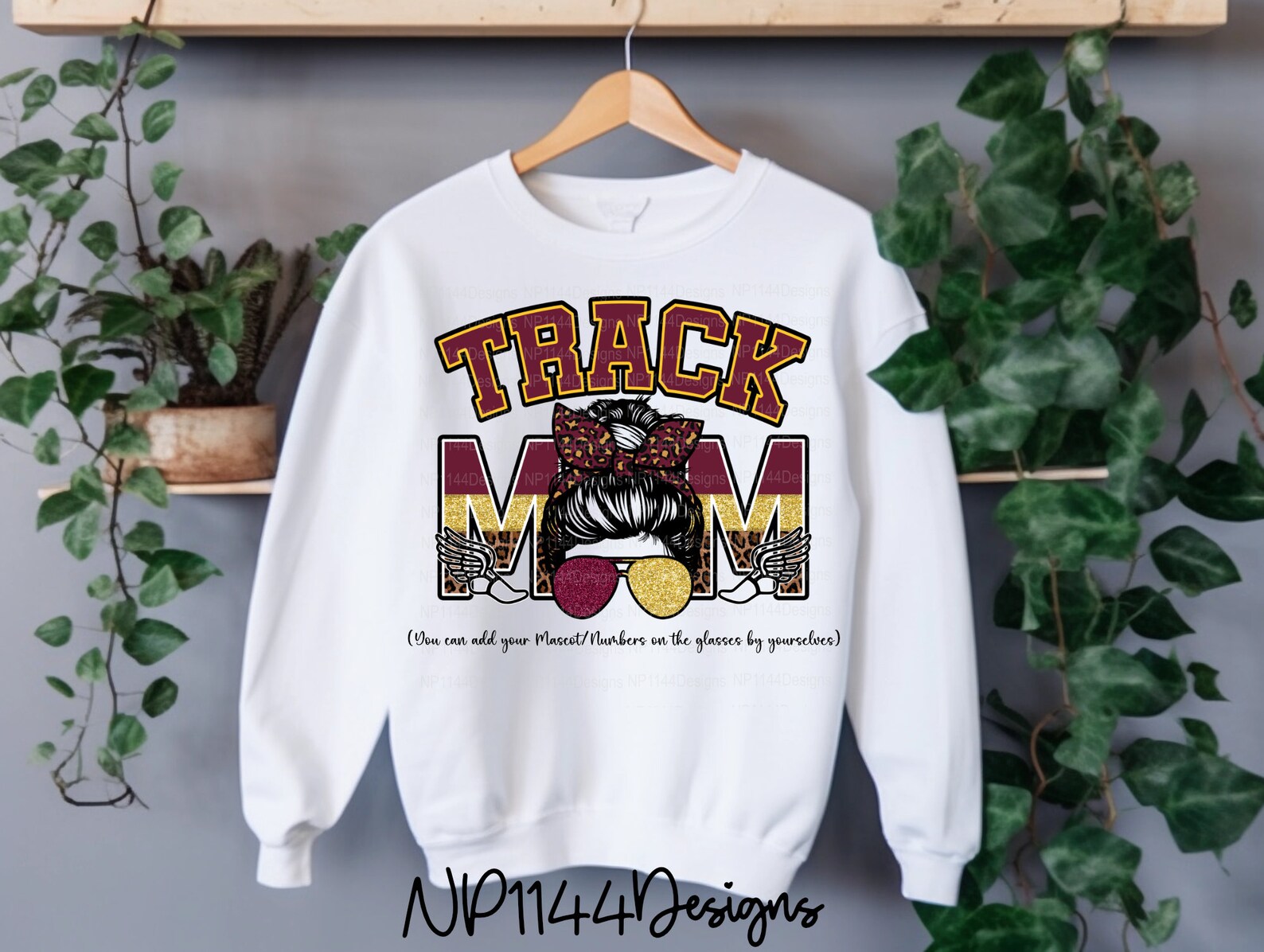 Track Mom PNG: Maroon & Gold Team Spirit, Messy Bun, Sublimation Design ...