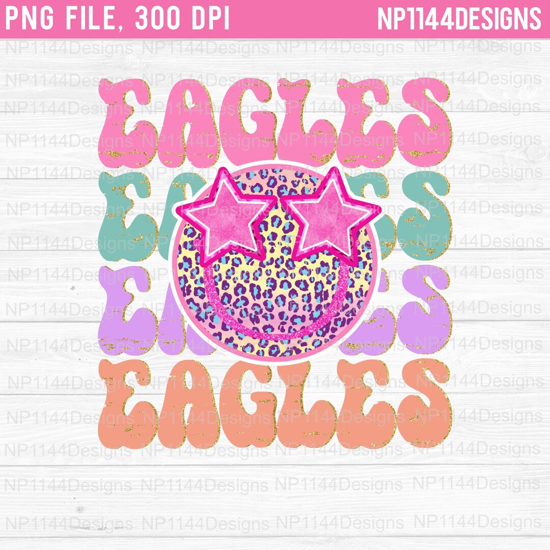 Eagles Preppy Mascot PNG: Leopard Smiley Face, Star Eyes Design ...