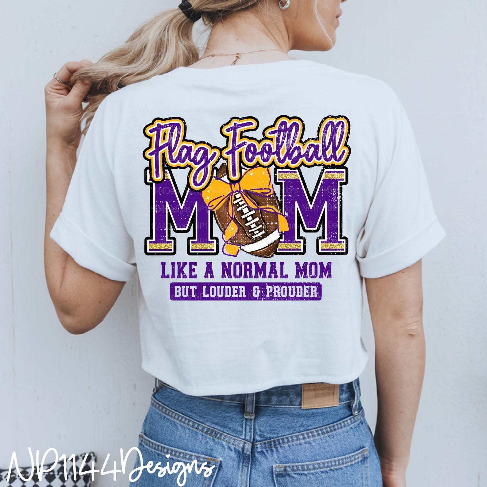 Flag Football Mom PNG, Purple & Gold Team Spirit, Distressed, Coquette ...