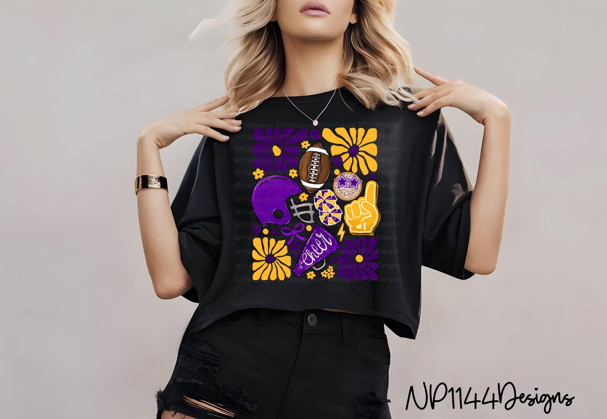 Boho Football PNG: Purple & Gold Team Spirit, Floral Football Design ...