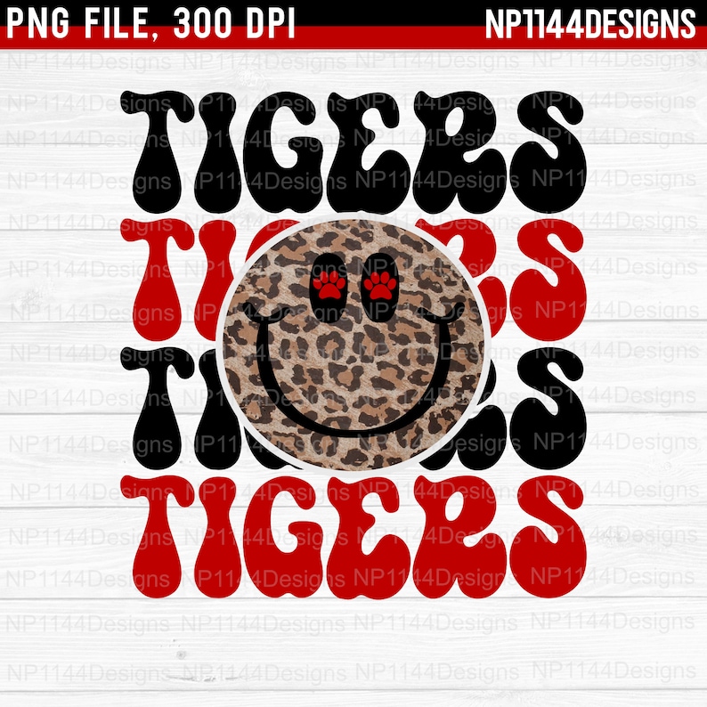 Tigers Mascot Stacked PNG: Red and Black Retro Design (digital Download ...