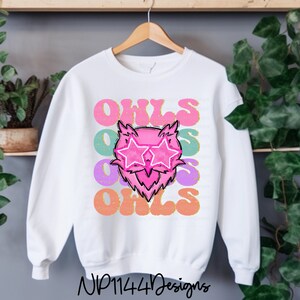Owls Preppy Mascot PNG, Pink Mascot Sublimation Design, Team Star Eyes ...