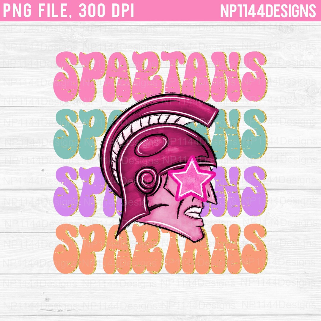 Spartans Preppy Mascot PNG, Pink Mascot, Groovy Sublimation Design ...