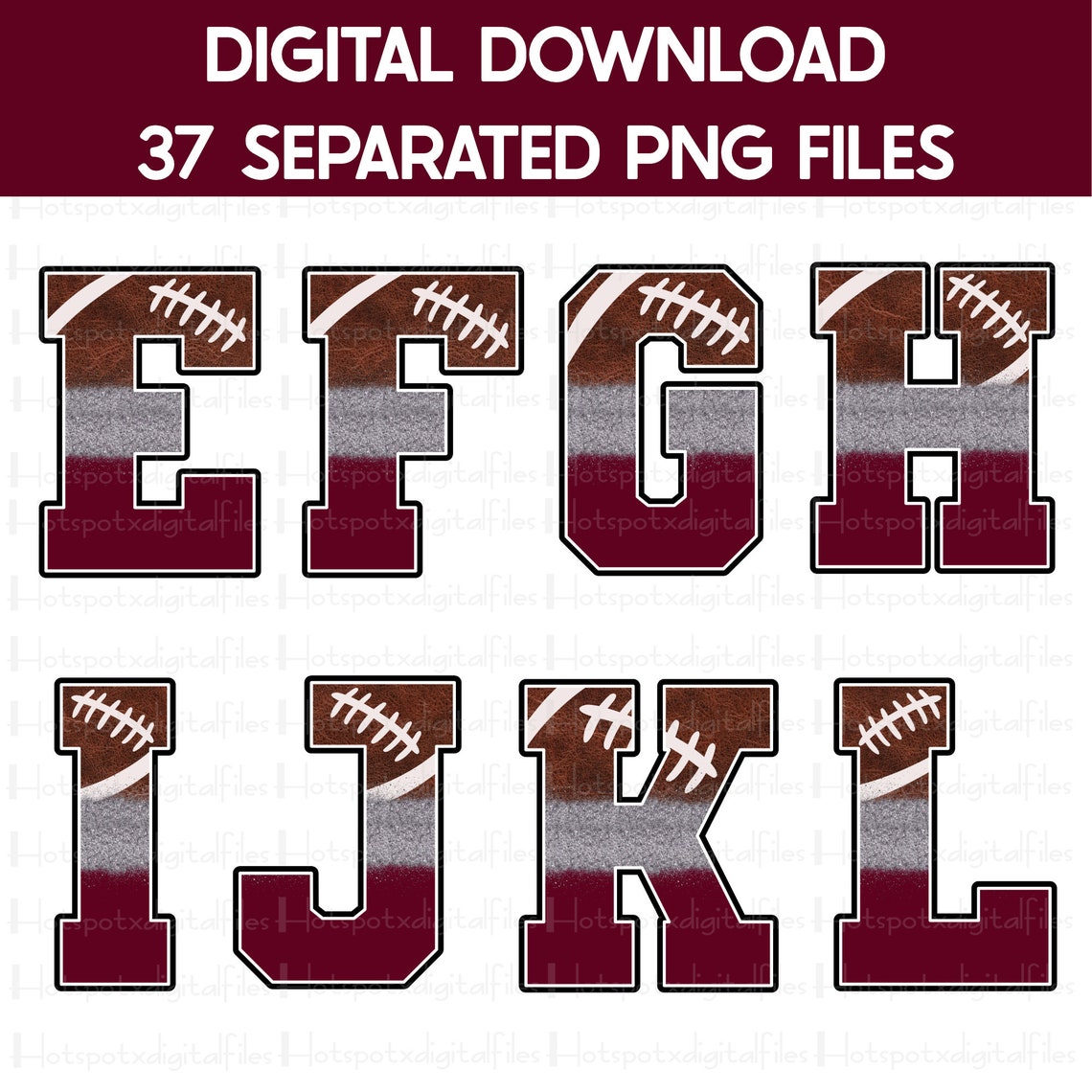 Football Maroon and Silver Glitter Alphabet Bundle PNG | Etsy