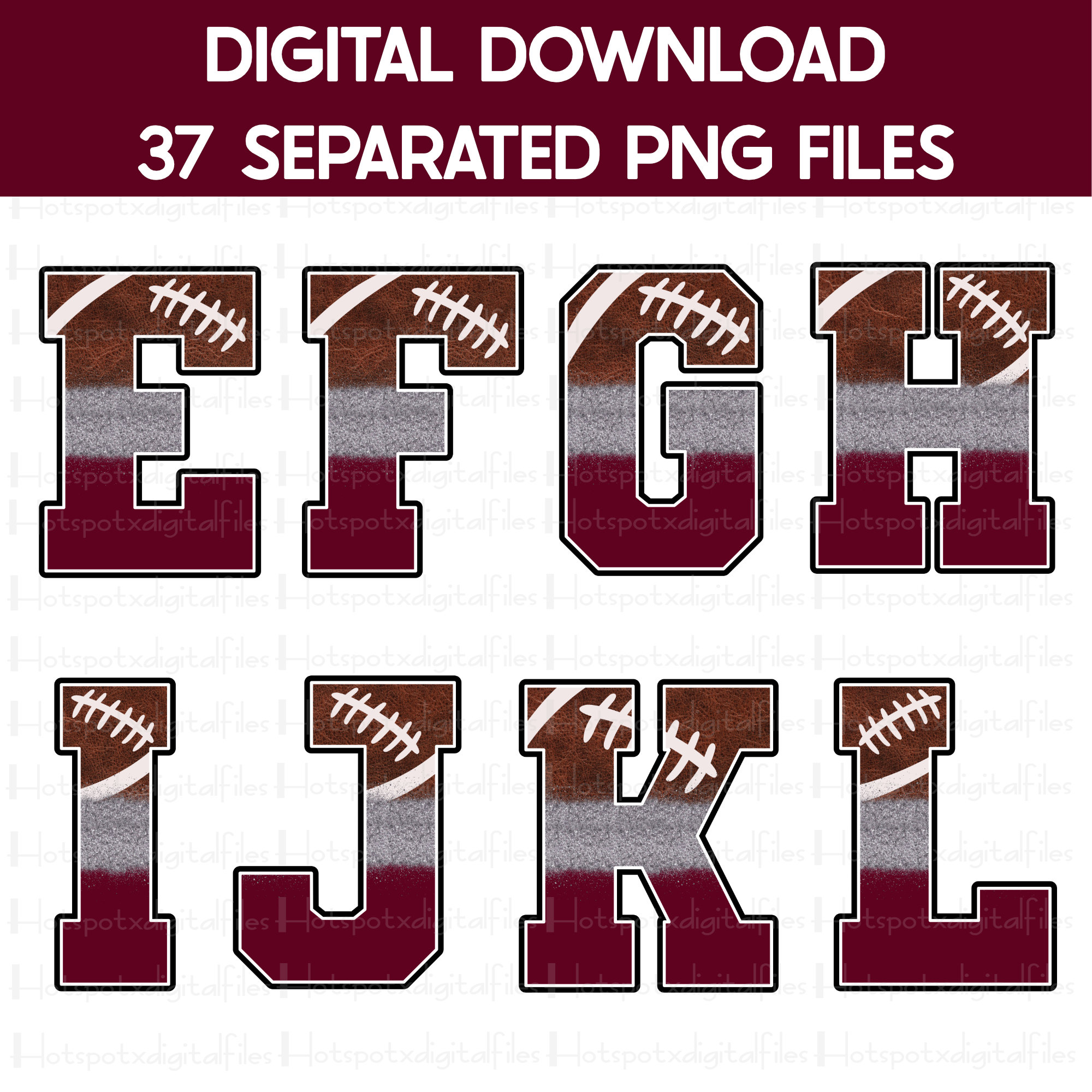 Football Alphabet Bundle PNG: Maroon Team Spirit, Varsity Letters and ...