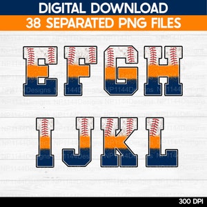 Baseball Navy Blue and Orange Alphabet Bundle PNG, Sublimation Letters ...
