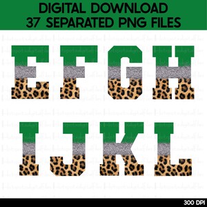 Kelly Green Leopard Print Alphabet Bundle, Sublimation PNG Designs ...