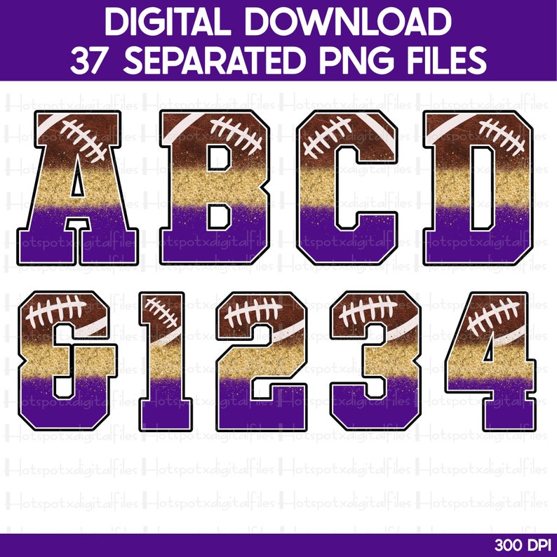 Football Alphabet PNG Bundle: Purple & Gold, Varsity Letters and ...