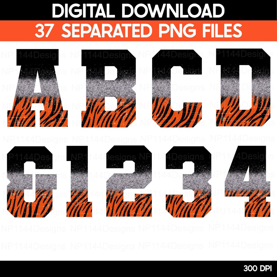 Half Tiger Print Alphabet Bundle PNG, Sublimation Elements, Glitter ...