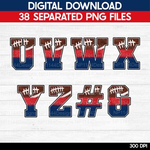Football Alphabet Bundle PNG, Navy Blue and Red Team Colors ...