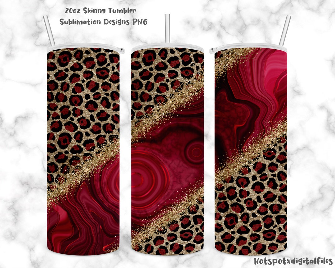 Burgundy Marble Leopard Print 20oz Skinny Tumbler Sublimation PNG ...