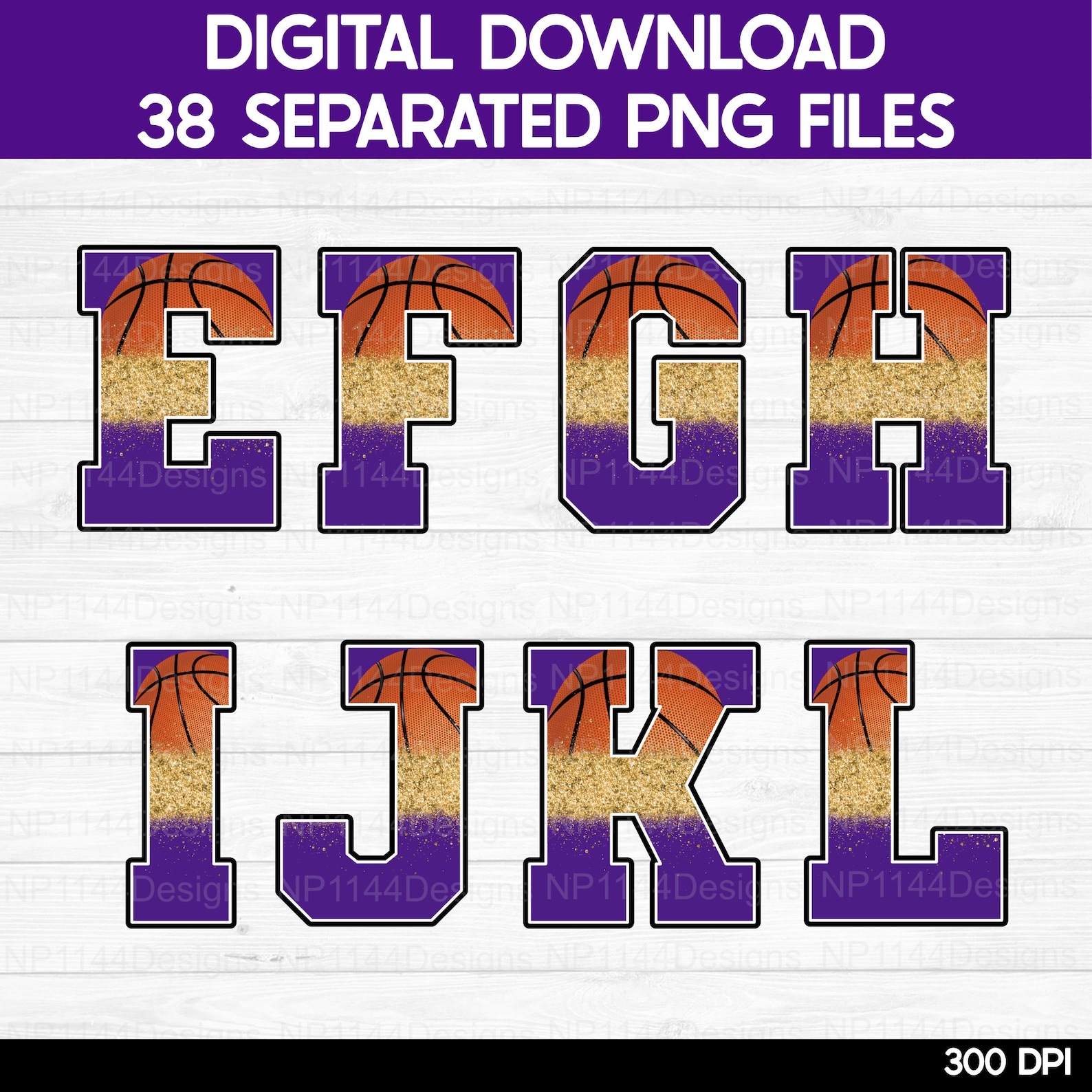 Basketball Purple and Gold Glitter Alphabet Bundle PNG, Sublimation ...