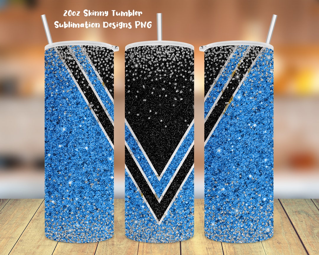 Royal Blue and Black Glitter 20oz Skinny Tumbler Sublimation, Digital ...
