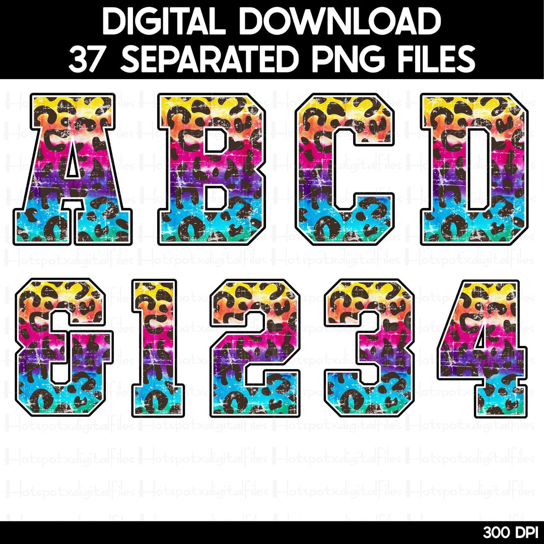 Distressed Neon Leopard Print Alphabet Bundle PNG , Sublimation PNG ...