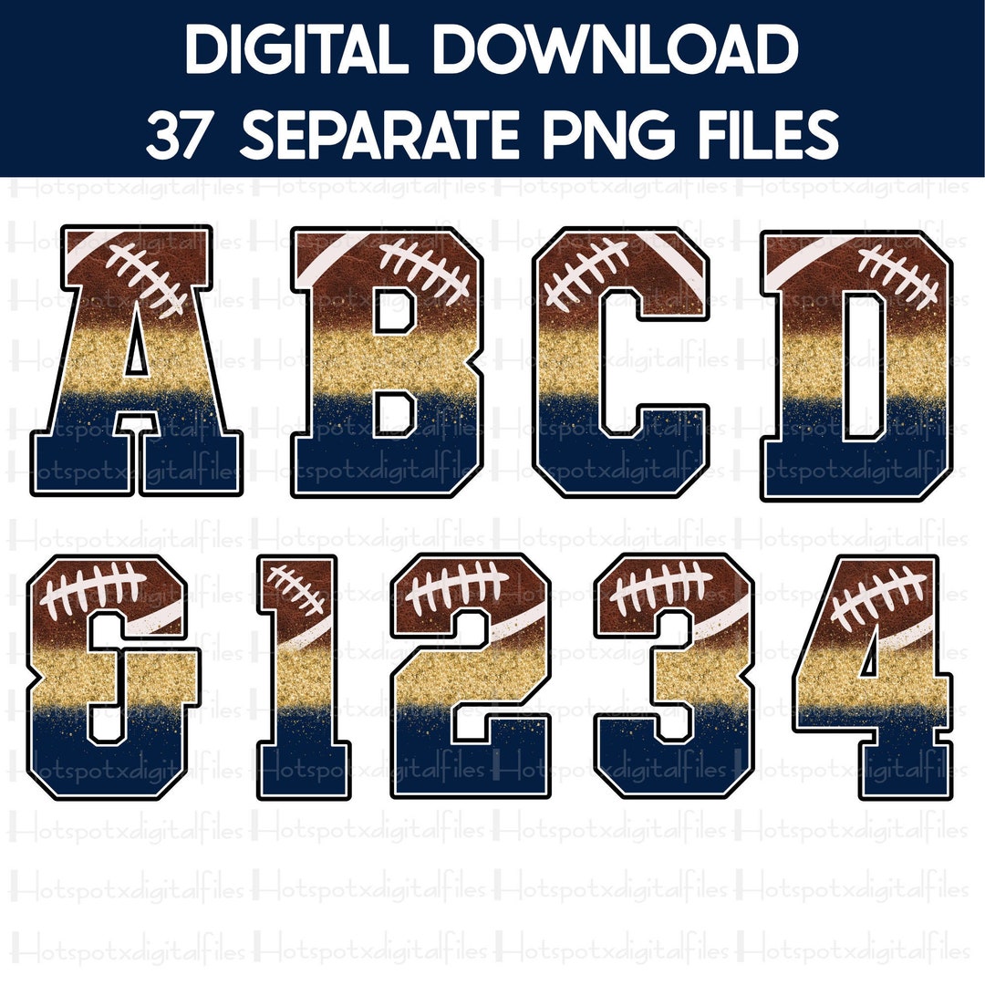 Football Alphabet PNG Bundle: Navy Blue & Gold, Varsity Letters and ...