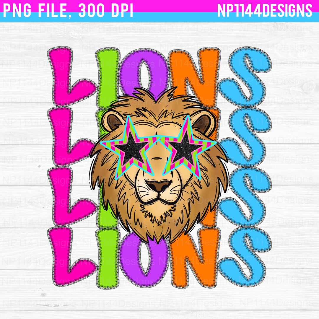 Preppy Neon Lions Mascot PNG, Neon School Spirit, Trendy Png, Star Eyes ...