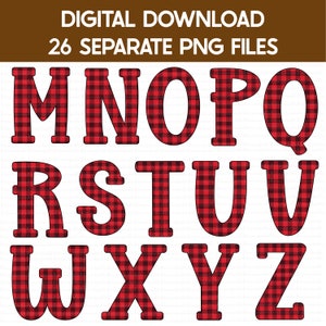 Red Buffalo Plaid Alphabet Bundle PNG, Christmas Sublimation Letters ...