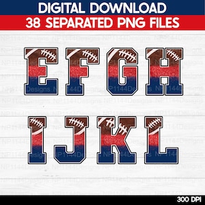 Football Alphabet Bundle PNG, Navy Blue and Red Team Colors ...