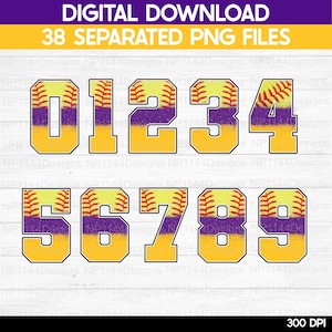 Softball Purple and Yellow Gold Alphabet Bundle PNG, Softball ...