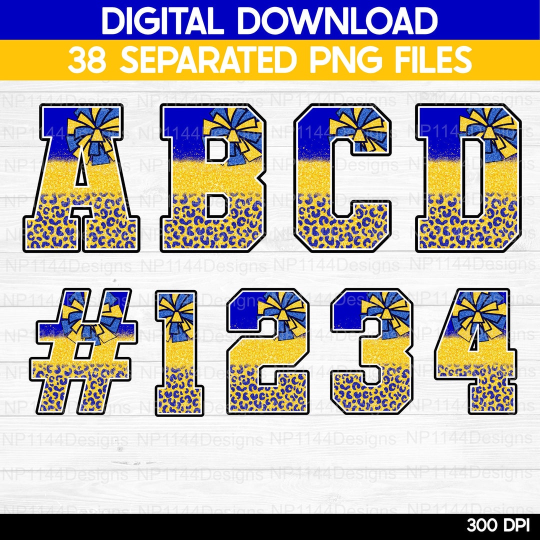 Cheer Alphabet PNG Bundle: Royal Blue & Gold, Varsity Letters and ...