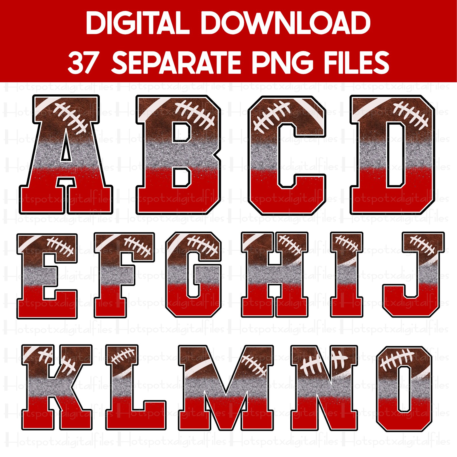 Football Red Alphabet Bundle PNG Football Team Colors - Etsy