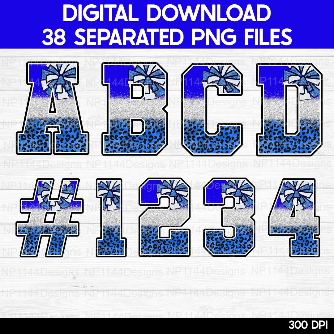 Cheer Alphabet Bundle PNG, Blue Team Spirit, Cheer Sublimation Design ...
