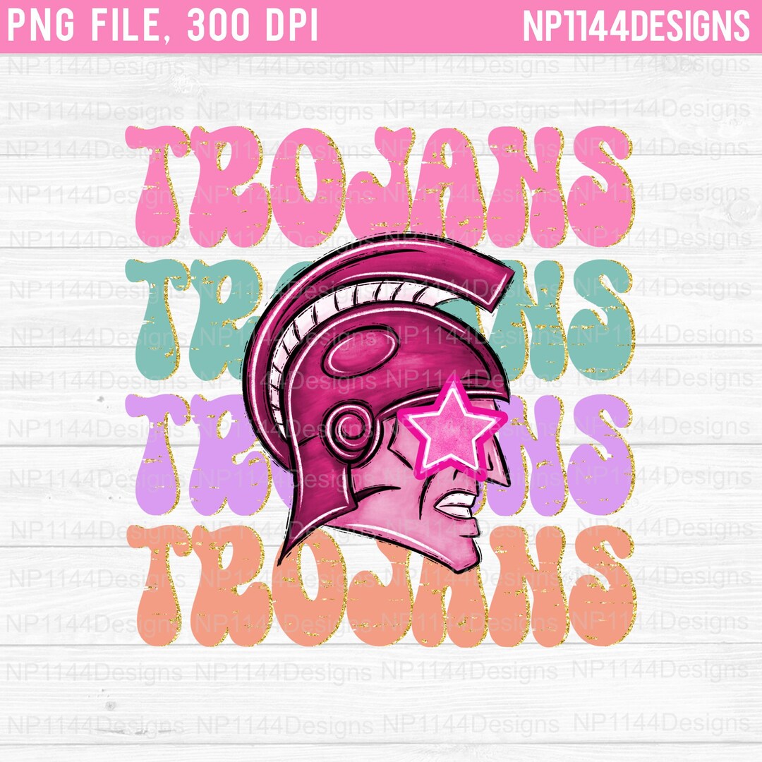 Trojans Preppy Mascot PNG, Pink Mascot, Groovy Sublimation Design ...
