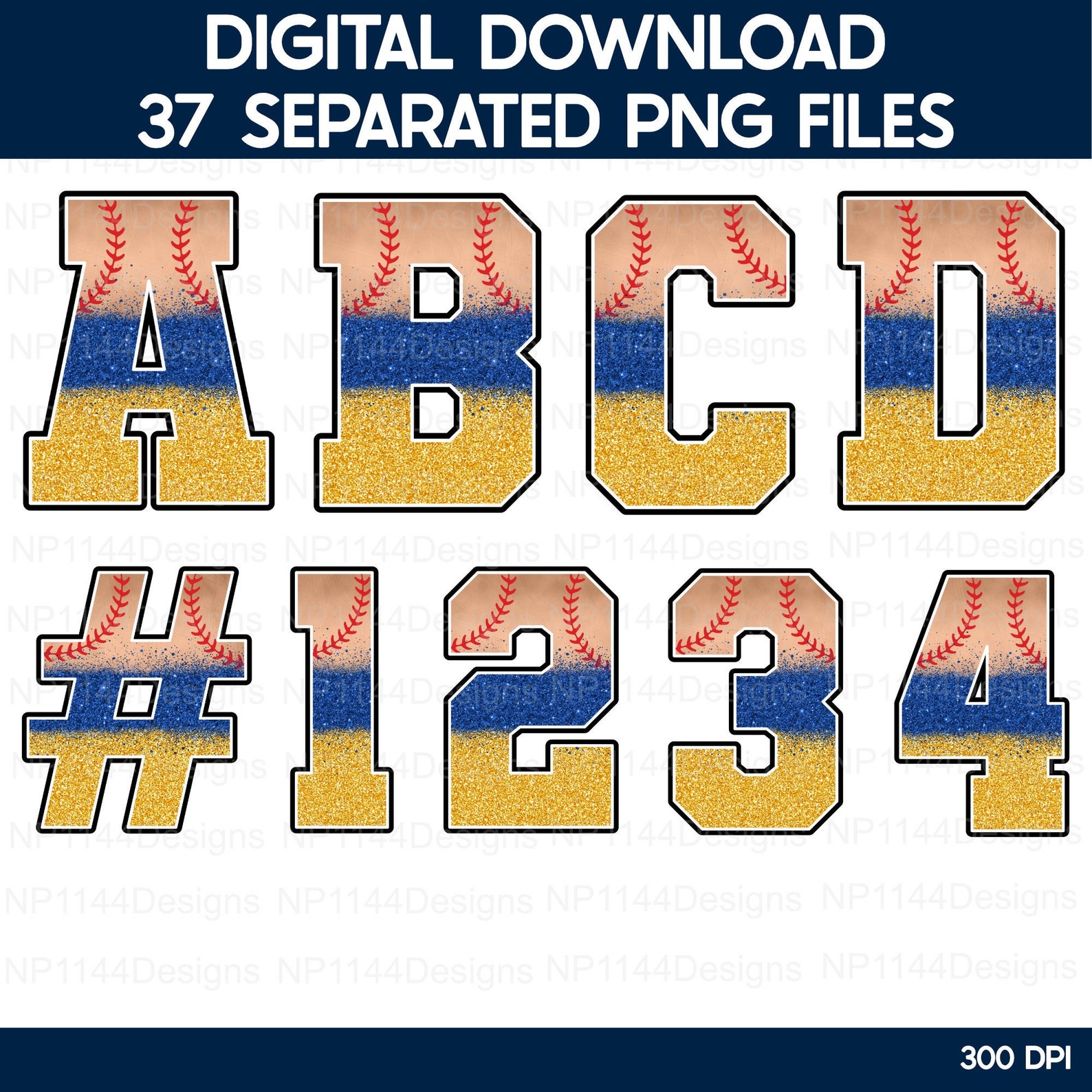 Baseball Navy Blue Gold Glitter Alphabet Bundle PNG - Etsy