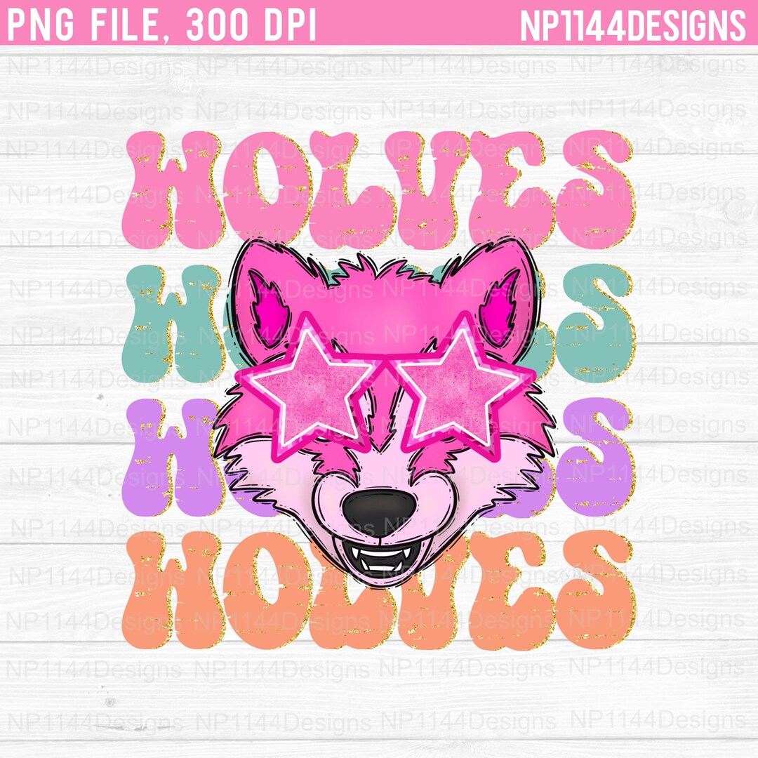 Wolves Preppy Mascot PNG, Pink Mascot Sublimation Design, Groovy ...