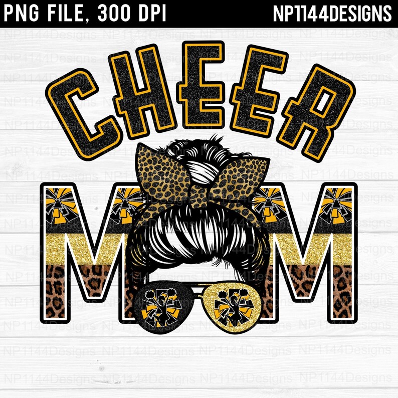 Cheer Mom PNG Black and Gold Team Colors Leopard Print - Etsy