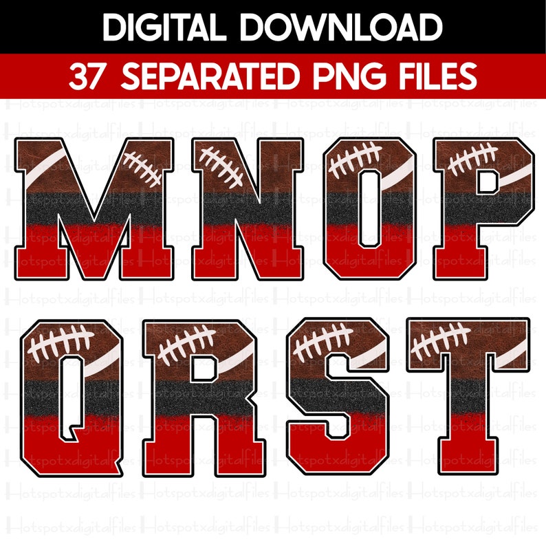 Football Red and Black Glitter Alphabet Bundle PNG - Etsy