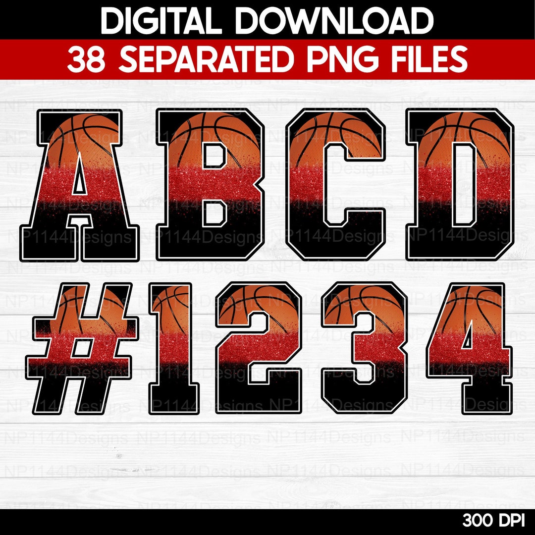 Basketball Alphabet Bundle PNG: Red & Black Varsity Letters (digital ...