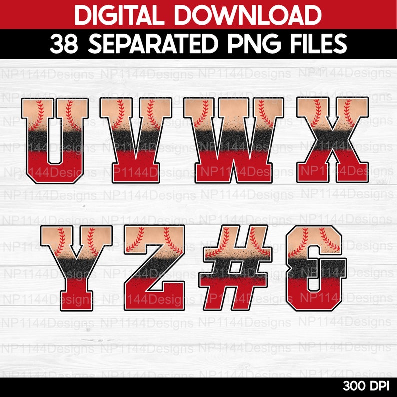 Baseball Alphabet PNG Bundle: Red and Black Varsity Letters (digital ...
