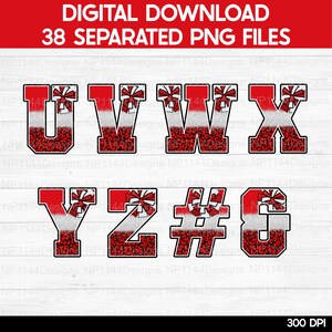 Cheer Red Leopard Print Alphabet Bundle PNG, Cheer Sublimation Design ...
