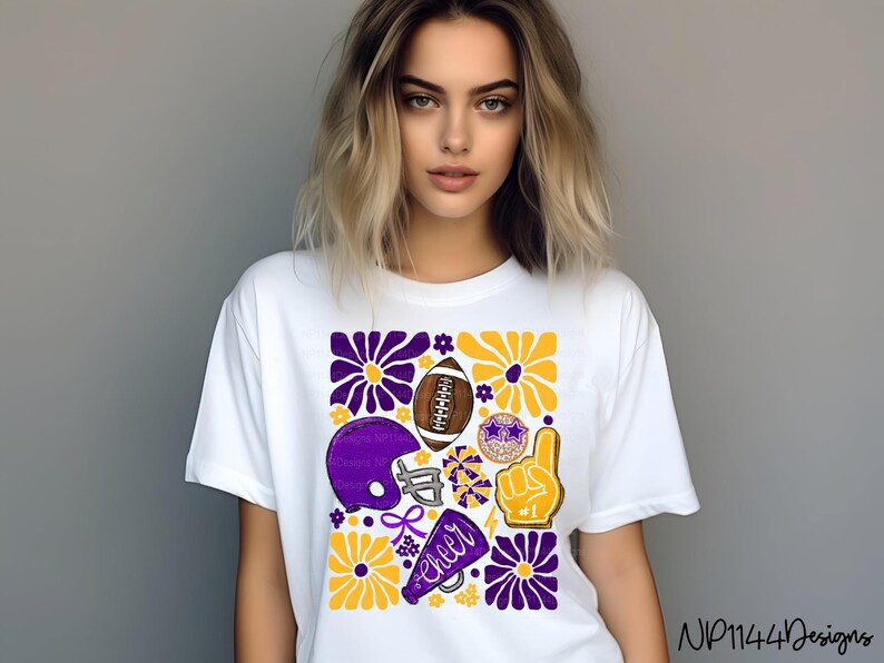 Boho Football PNG: Purple & Gold Team Spirit, Floral Football Design ...