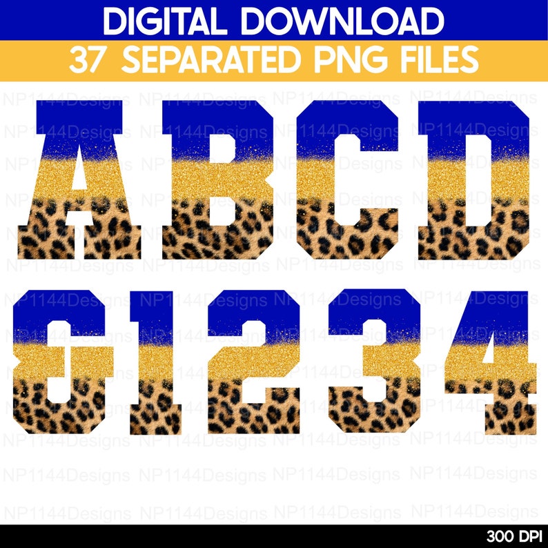 Half Leopard Royal Blue and Yellow Gold Alphabet Bundle - Etsy