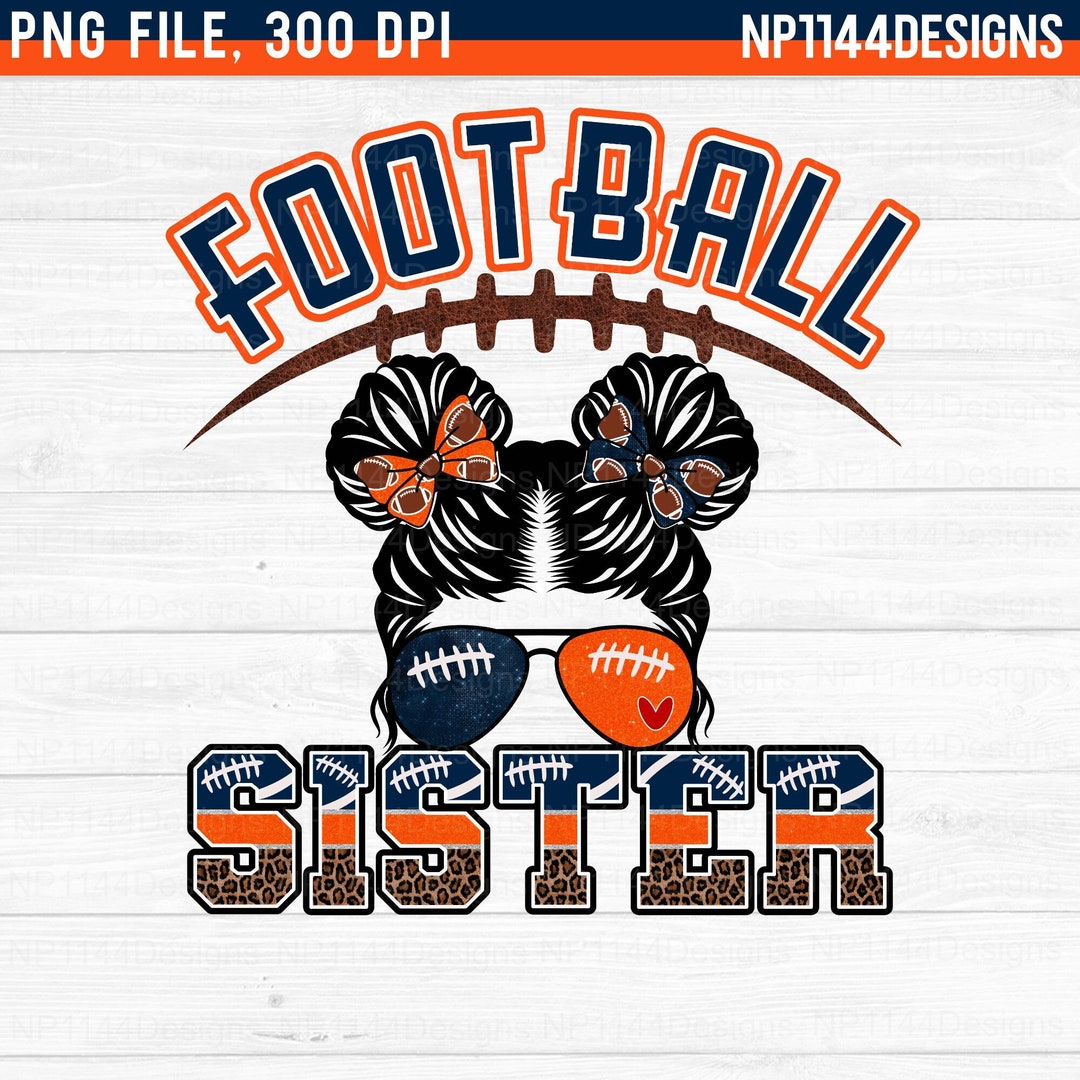 Football Sister PNG, Navy Blue and Orange Team Colors, Leopard Print ...