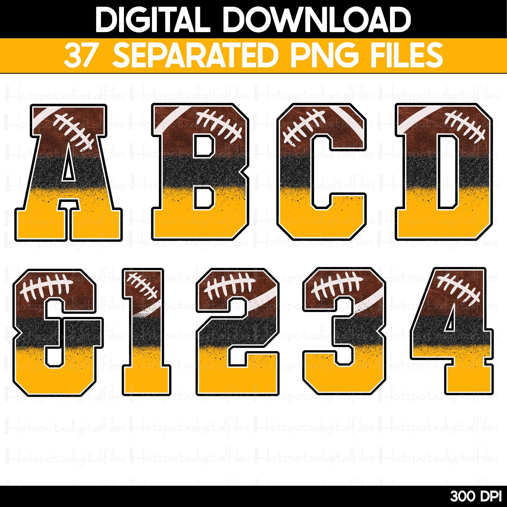 Football Yellow and Black Alphabet Bundle PNG, Football Team Colors ...