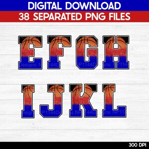 Basketball Blue and Red Alphabet Bundle PNG, Sublimation Letters ...