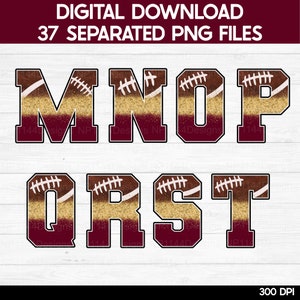 Football Maroon and Gold Alphabet Bundle PNG, Sublimation Elements ...