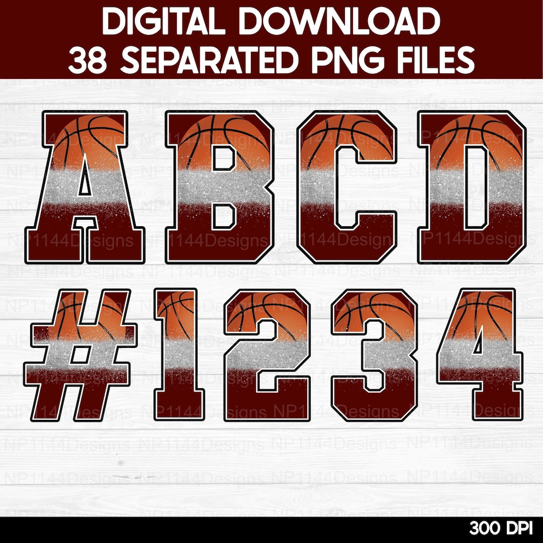 Basketball Maroon and White/silver Alphabet Bundle PNG, Sublimation ...